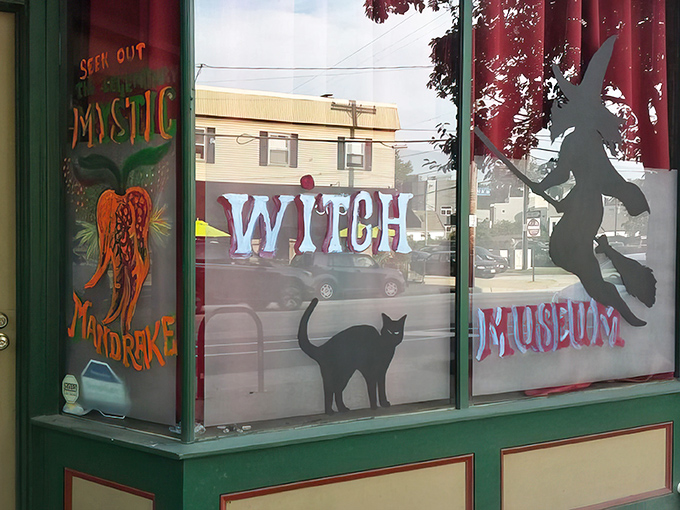 The storefront beckons with whimsical window art&mdash;a silhouette witch rides her broom alongside a curious black cat. Magic hides in plain sight on this ordinary Cleveland street.