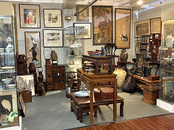 A treasure hunter's paradise where Asian-inspired furniture meets vintage artwork. Every corner tells a different story waiting to be discovered.