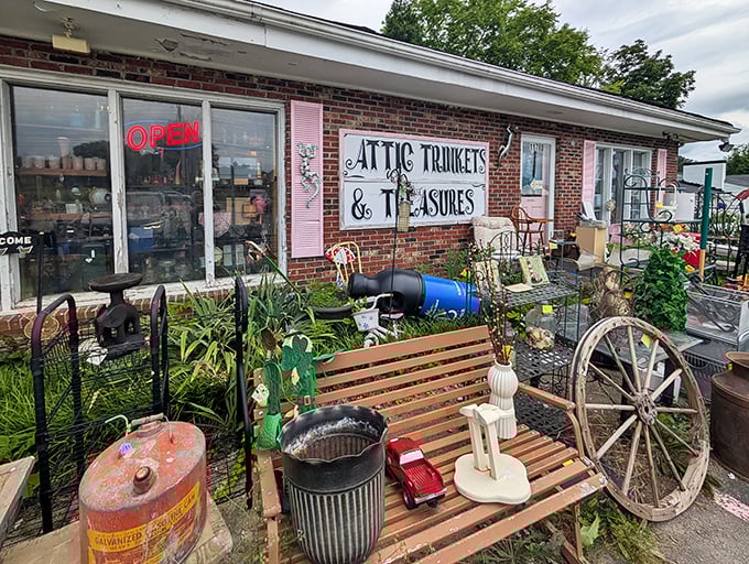 The unassuming brick exterior of Attic Trinkets & Treasures is like a treasure chest disguised as a mailbox&mdash;unremarkable until you peek inside.