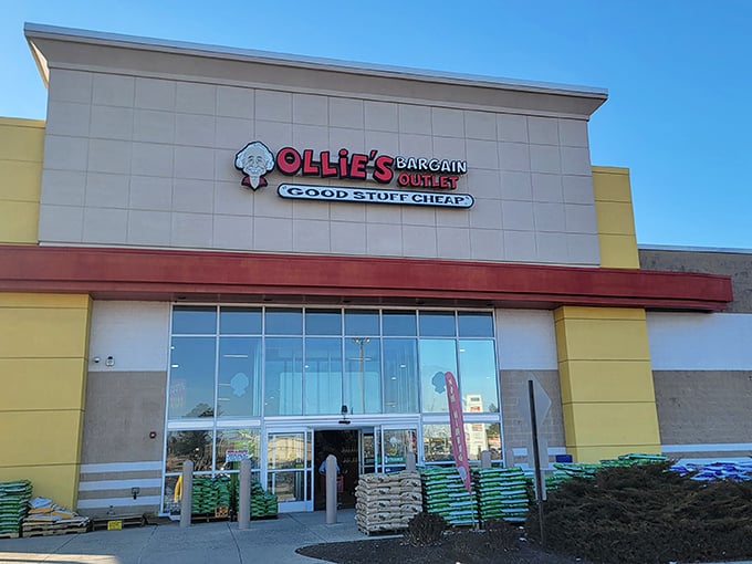 Ollie's distinctive facade promises "Good Stuff Cheap" &ndash; perhaps the most honest advertising slogan in American retail history.