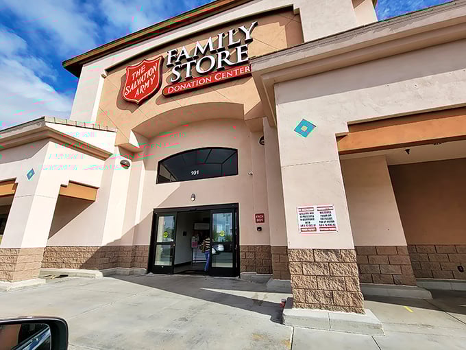 Bathed in Arizona sunshine, the Salvation Army's distinctive red shield beckons bargain hunters like a lighthouse for the thrifty soul.