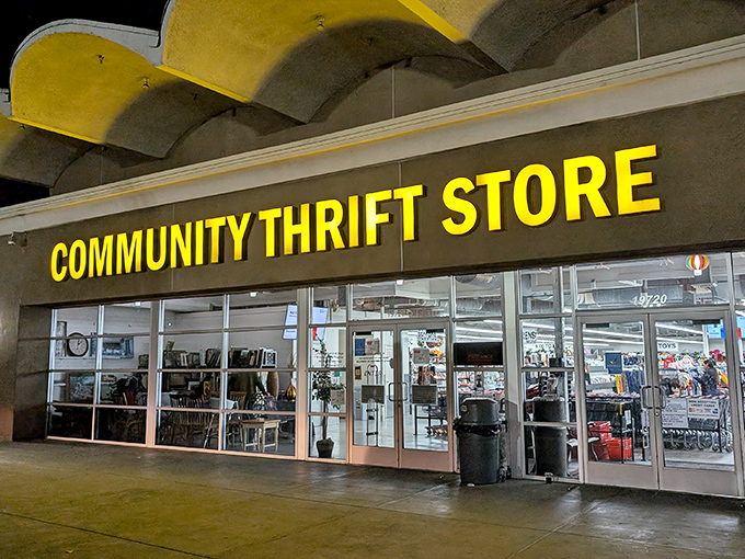 That distinctive scalloped roofline beckons like a vintage Vegas casino, promising treasures beyond those glass doors.