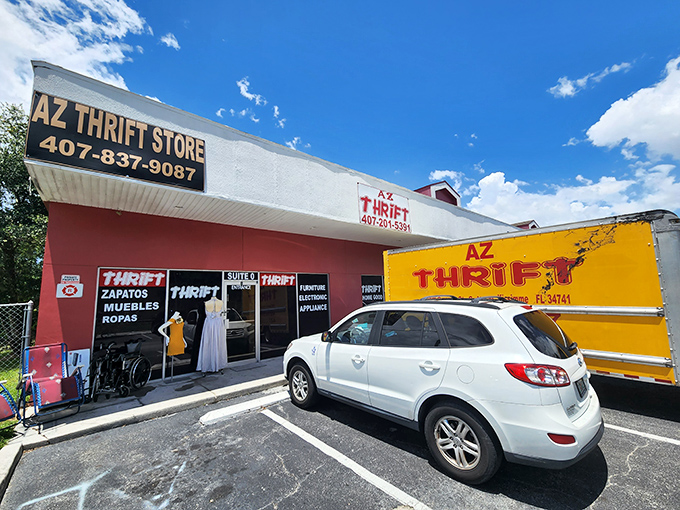 Impossible to miss with its bold red facade and sunny yellow truck, AZ Thrift announces itself as Kissimmee's answer to retail therapy on a budget.