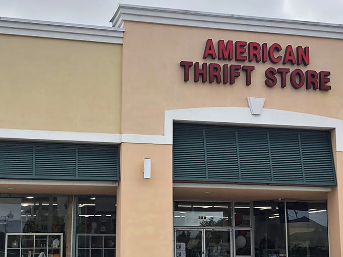 The peach-colored fa&ccedil;ade with bold red lettering promises treasure hunting adventures that would make Indiana Jones trade his whip for a shopping cart.