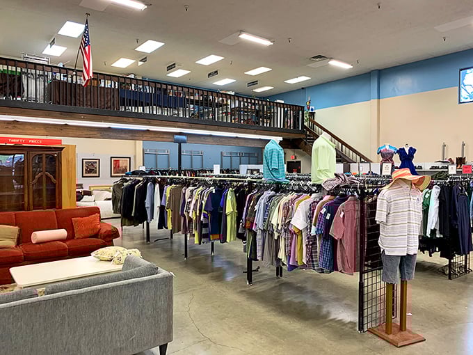 The distinctive pink awning of Union Gospel Mission Thrift Store beckons like a neon sign saying "Bargains Ahead!" &ndash; the unassuming exterior hides a treasure trove within.