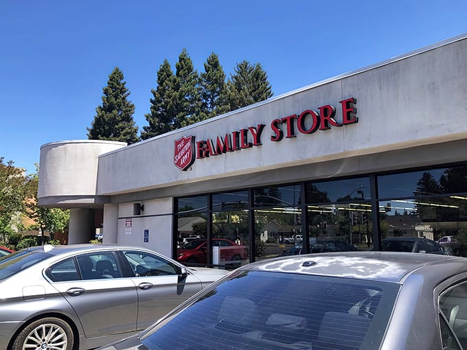 The iconic red shield welcomes bargain hunters to this Santa Rosa treasure trove, where thrifting dreams come true under the California sun.