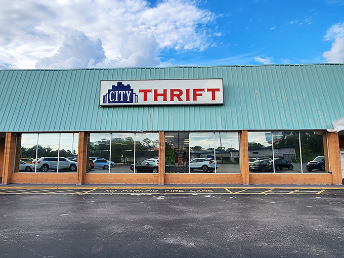 The unassuming exterior of City Thrift belies the treasure trove within. Like finding a secret portal to bargain heaven in Orlando.