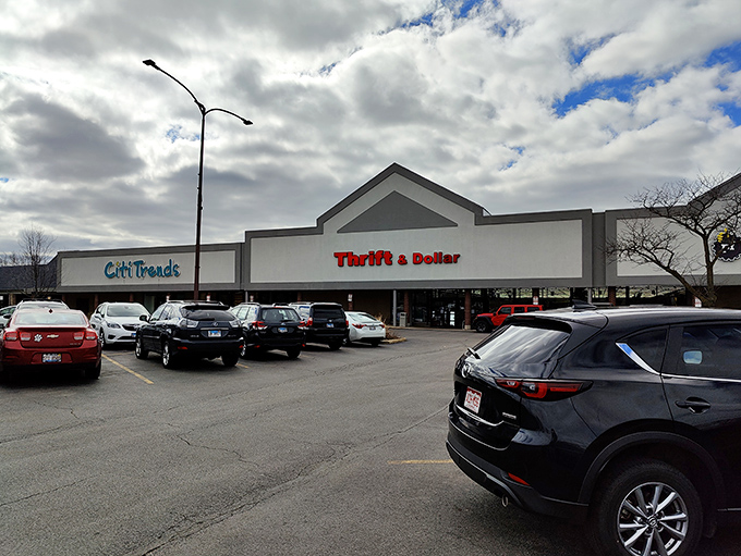 The unassuming exterior of Thrift & Dollar Inc sits like a treasure chest waiting to be opened, promising adventures in bargain hunting for the savvy shopper.