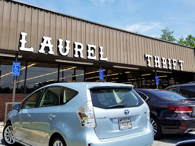 The unassuming exterior of Laurel Thrift belies the wonderland within. Like finding a portal to treasure in a strip mall setting.