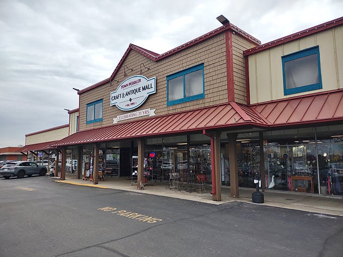 The unassuming exterior hides a universe of treasures within. Like a time-travel portal disguised as a strip mall storefront.