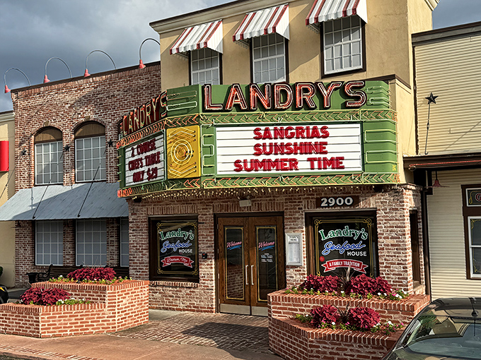 The marquee doesn't lie! Landry's vintage theater-style exterior promises a show-stopping seafood experience in the heart of Branson's entertainment district.
