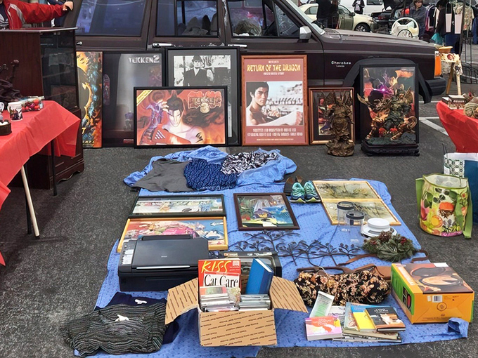 Movie buffs rejoice! This vendor's collection of martial arts film posters and memorabilia proves one person's basement treasure becomes another's living room conversation piece.