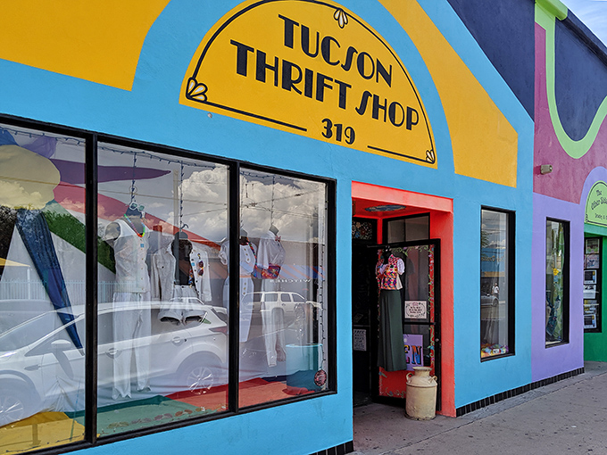 The vibrant turquoise and yellow facade isn't just eye-catching&mdash;it's practically screaming "treasures inside!" at passersby on 4th Avenue.