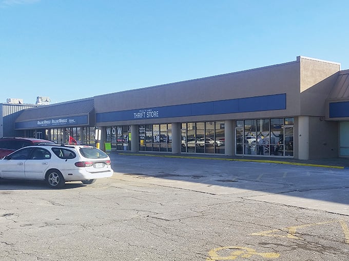 Blue skies and bigger savings&mdash;Frugal's expansive parking lot hints at the adventures waiting inside. Your wallet's happy place in Kansas City.