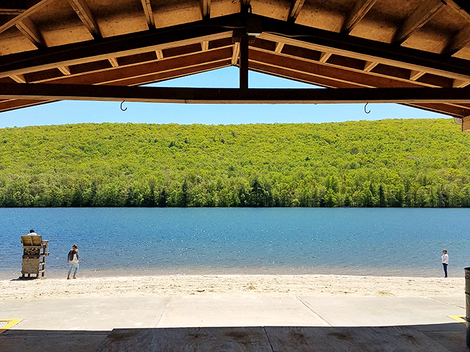 The view from the pavilion feels like nature's widescreen TV &ndash; mountains, water, and sky in perfect high-definition harmony.