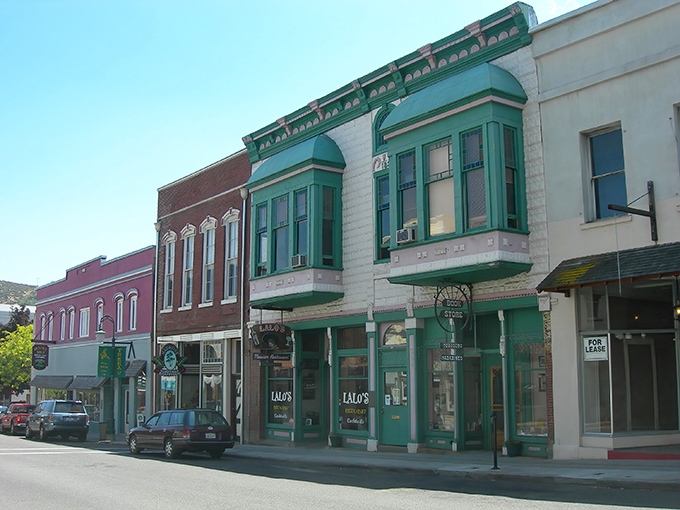 The emerald-green facade of Lago's stands as a time capsule on Miner Street, where Gold Rush architecture meets modern-day charm.
