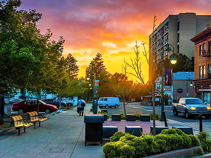Downtown Vallejo at sunset transforms into a painter's dream &ndash; where golden hour makes even parking meters look like they're auditioning for a California tourism commercial.