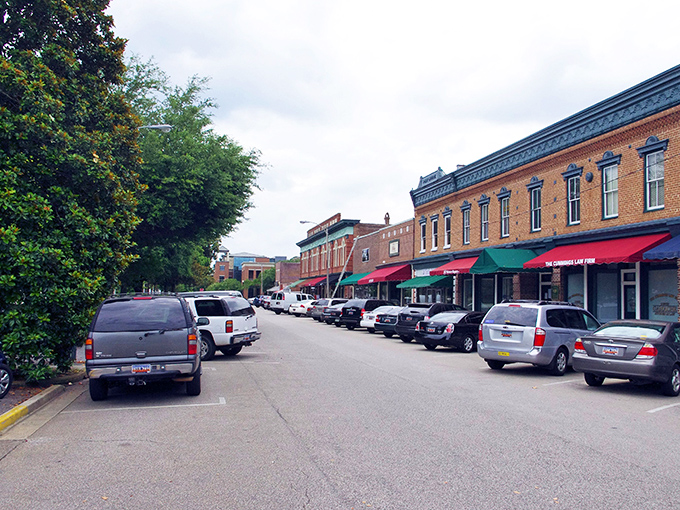 Downtown Summerville's historic brick buildings and colorful awnings create the perfect backdrop for an afternoon of "accidental" credit card exercise.