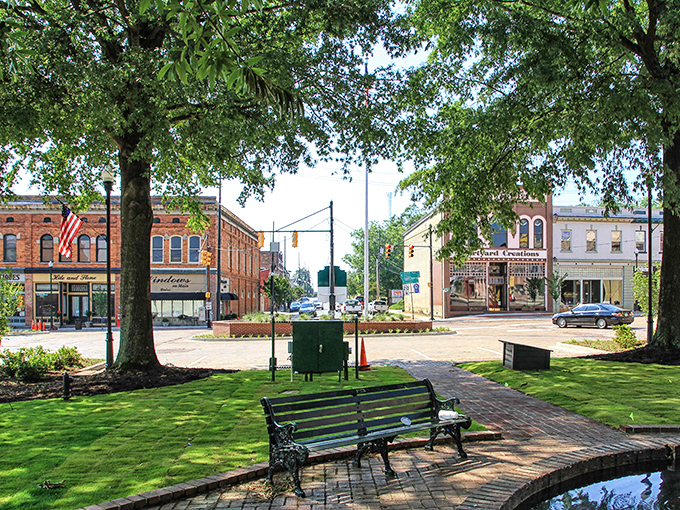 A park bench in Abbeville's town square offers front-row seats to the daily small-town symphony. The kind of place where sitting still feels like an adventure.