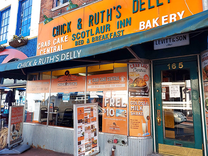 The unmistakable orange storefront of Chick & Ruth's stands out on Main Street like a beacon of comfort food calling hungry sailors home.
