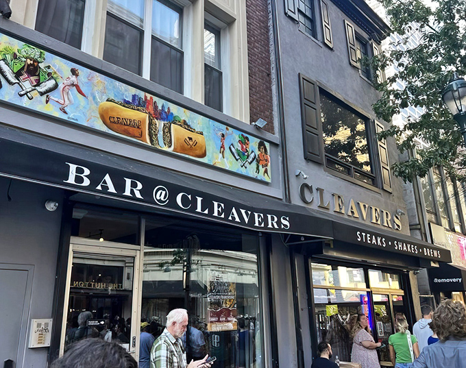 Where "Bar @ Cleavers" promises liquid courage for your impending meat marathon.