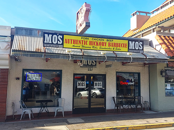 The unassuming storefront that launches a thousand cravings. Mo's exterior may be modest, but that smoky aroma wafting through Pismo Beach tells the real story.