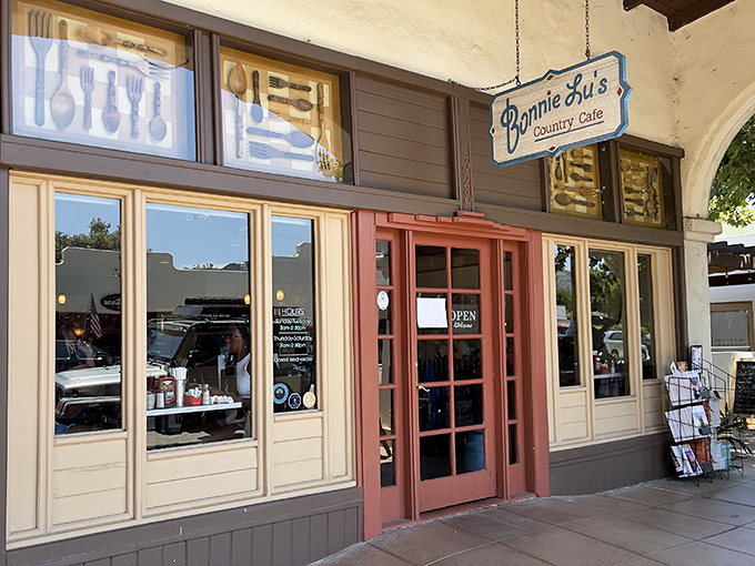 The charming exterior of Bonnie Lu's beckons with its vintage sign and welcoming storefront. Small-town Americana at its finest in downtown Ojai.