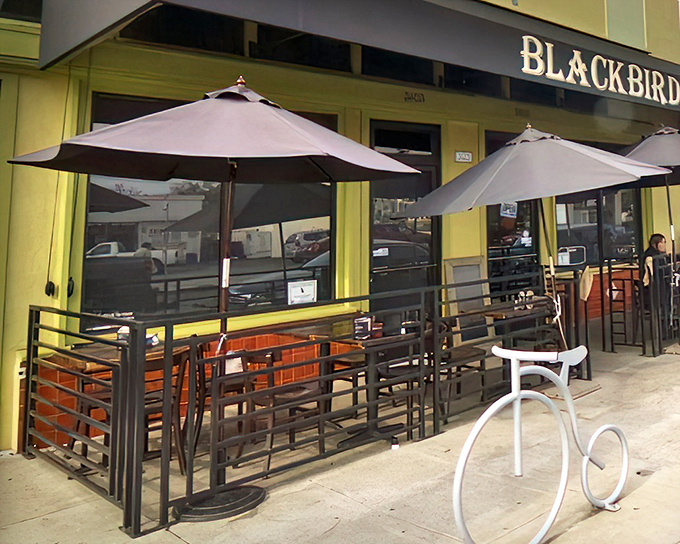 The sunshine-yellow facade of Blackbird Cafe beckons like a breakfast beacon on a Long Beach morning, promising comfort food and coffee to cure what ails you.