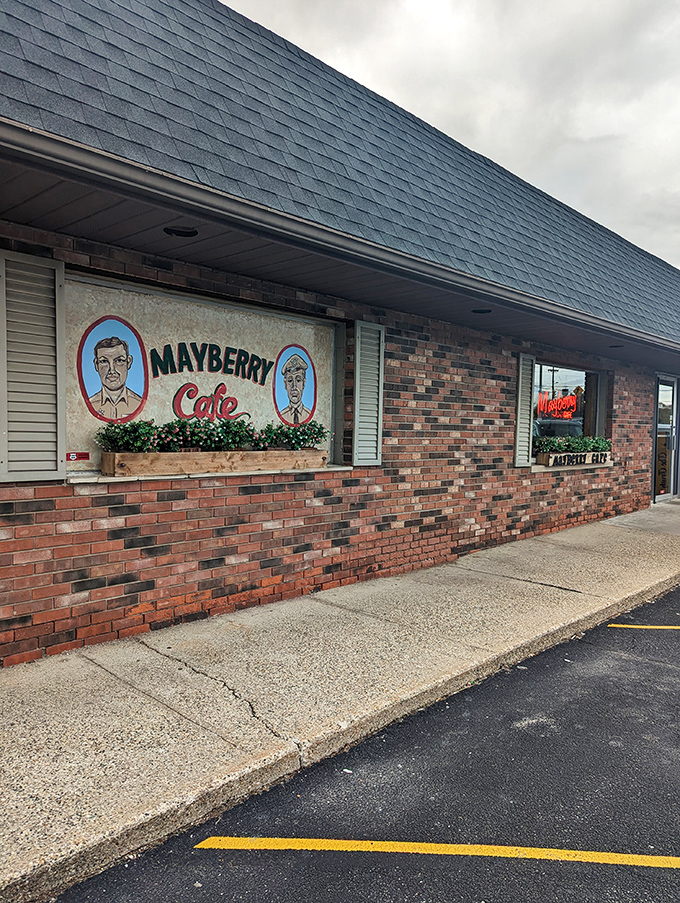 The iconic brick facade of Mayberry Cafe welcomes you with nostalgic charm, promising a journey back to simpler times and hearty, soul-satisfying meals.