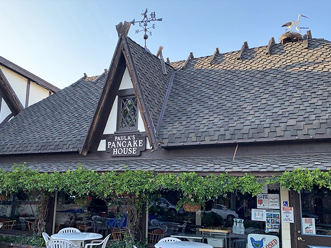 The storybook Danish architecture of Paula's Pancake House looks like it was plucked straight from a Hans Christian Andersen tale and dropped into sunny California.