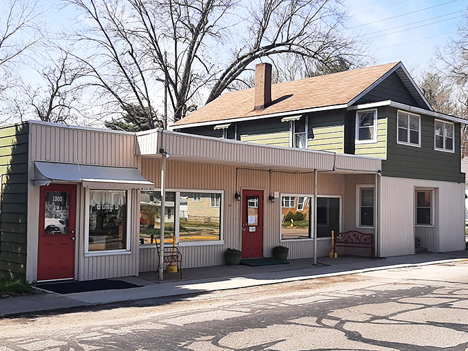 The unassuming exterior of Bev's Restaurant stands as proof that culinary treasures often hide in plain sight. Those red doors welcome hungry Hoosiers like old friends.