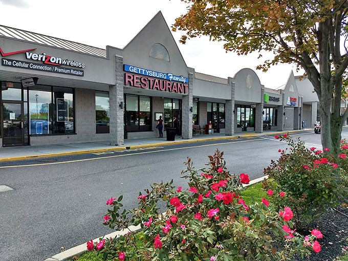 The unassuming storefront of Gettysburg Family Restaurant, where culinary history is made daily alongside the town's more famous historical attractions.