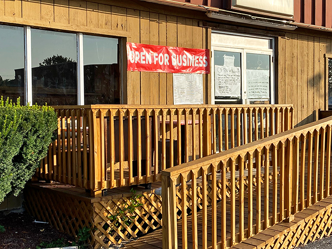 That "Open for Business" banner isn't just a sign &ndash; it's a promise that good things await inside this unassuming treasure.