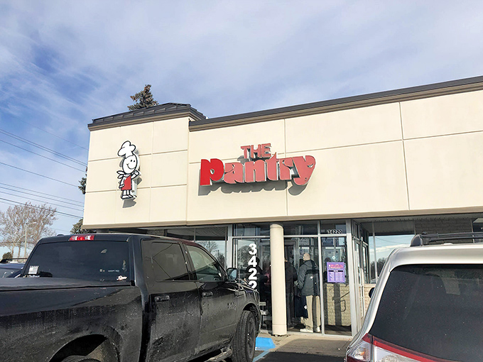 The unassuming exterior of The Pantry Restaurant in Sterling Heights hides a breakfast paradise within. That cheerful chef logo knows what awaits you inside.
