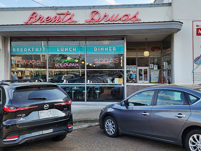 That classic red script against white isn't just signage&mdash;it's a promise that inside these walls, nostalgia isn't manufactured; it's preserved and served daily.