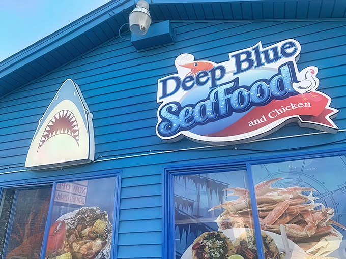 The bright blue exterior of Deep Blue Seafood stands out like a maritime beacon in Portage, Indiana&mdash;proof that great seafood doesn't require an ocean view.