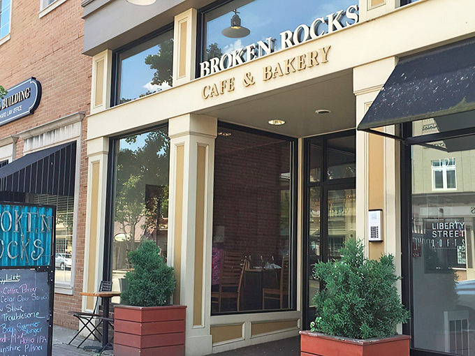 The welcoming storefront of Broken Rocks beckons like a culinary lighthouse on Liberty Street, promising delicious adventures within those brick walls.