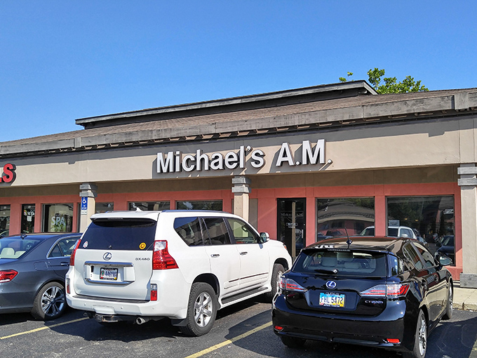 The unassuming storefront of Michael's A.M. proves once again that breakfast brilliance often hides in strip mall sanctuaries. No neon needed when the food speaks this loudly.