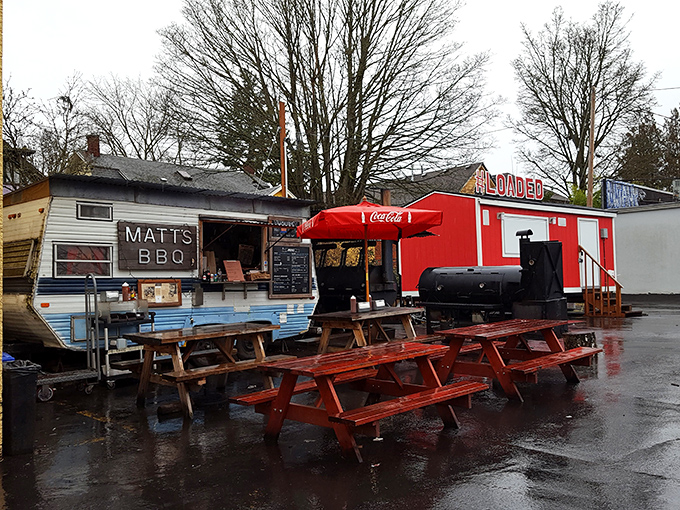 The blue food cart that launched a thousand road trips. Matt's BBQ brings Texas-style smoke to Portland's rainy days with unapologetic deliciousness.