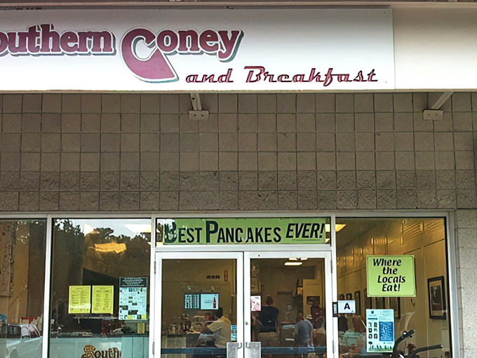 The unassuming storefront announces its mission with delightful confidence: "BEST PANCAKES EVER!" Who am I to argue with such breakfast bravado? 