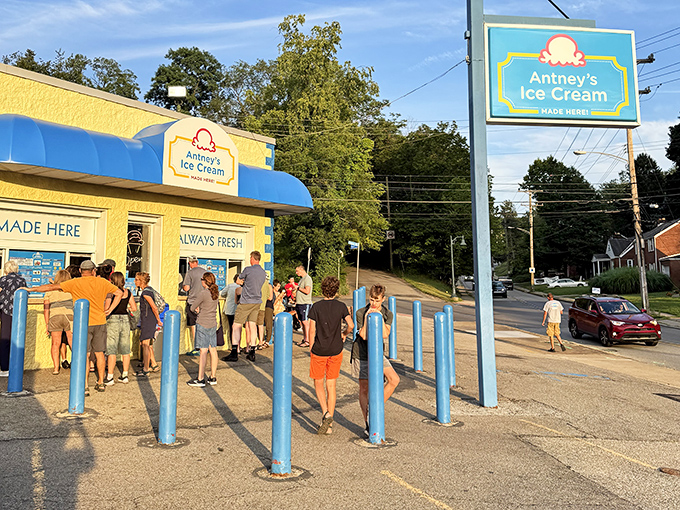 The iconic yellow and blue exterior of Antney's draws crowds even as the sun begins to set. Pittsburgh's worst-kept secret is worth every minute in line.