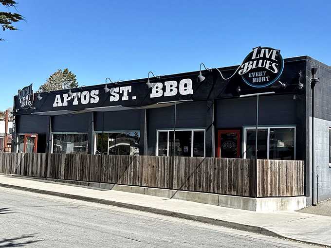 The unassuming gray exterior of Aptos St. BBQ proves once again that the best barbecue joints often hide in plain sight, like culinary speakeasies for meat lovers.