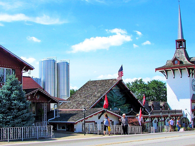 The Swiss-inspired architecture with its iconic clock tower isn't just for show—it's your first clue that cheese paradise awaits inside. Welcome to dairy heaven!