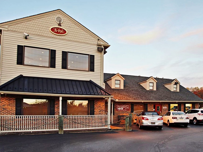 The classic exterior of Feby's Fishery doesn't need flashy gimmicks&mdash;just that iconic red sign announcing you've arrived at seafood paradise.