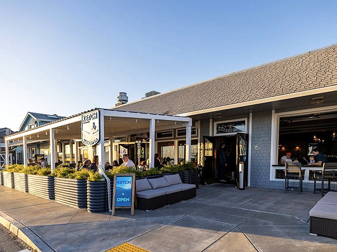The coastal charm of Ketch Harbor Bar beckons with its weathered wood exterior and inviting patio&mdash;California seaside dining at its most authentic.