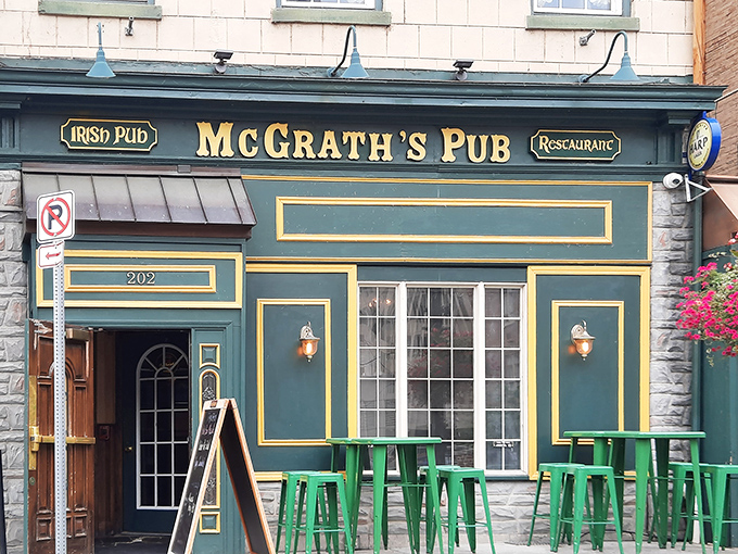 The emerald facade of McGrath's Pub stands out on Harrisburg's Locust Street like a beacon of Irish hospitality in Pennsylvania's capital.