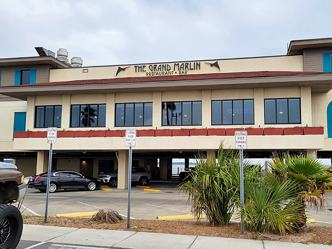 The Grand Marlin stands ready like a culinary lighthouse, guiding hungry souls to seafood salvation.