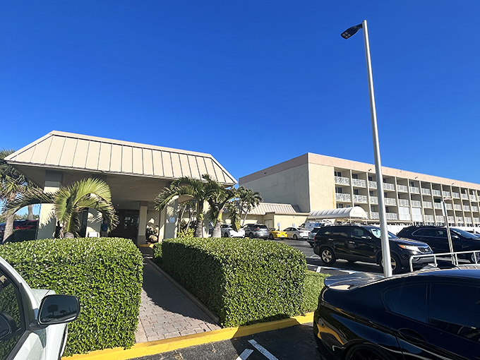 The unassuming entrance to Shuckers belies the seafood treasures within. Florida dining at its most authentic—no pretense, just promise.