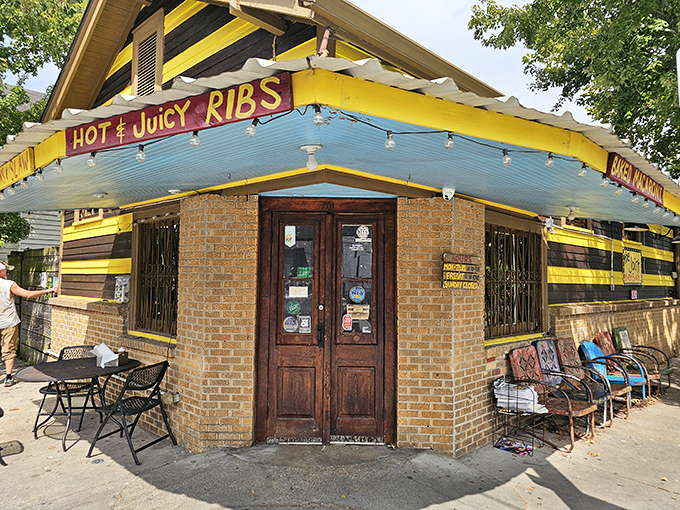 The purple and yellow stripes aren't just eye-catching&mdash;they're a barbecue bat signal calling hungry mortals to this Bywater sanctuary of smoke.