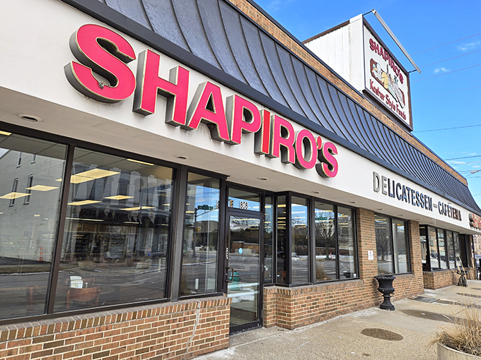 The iconic red Shapiro's sign beckons hungry visitors like a lighthouse for sandwich seekers. This Indianapolis institution has been drawing deli devotees for generations.